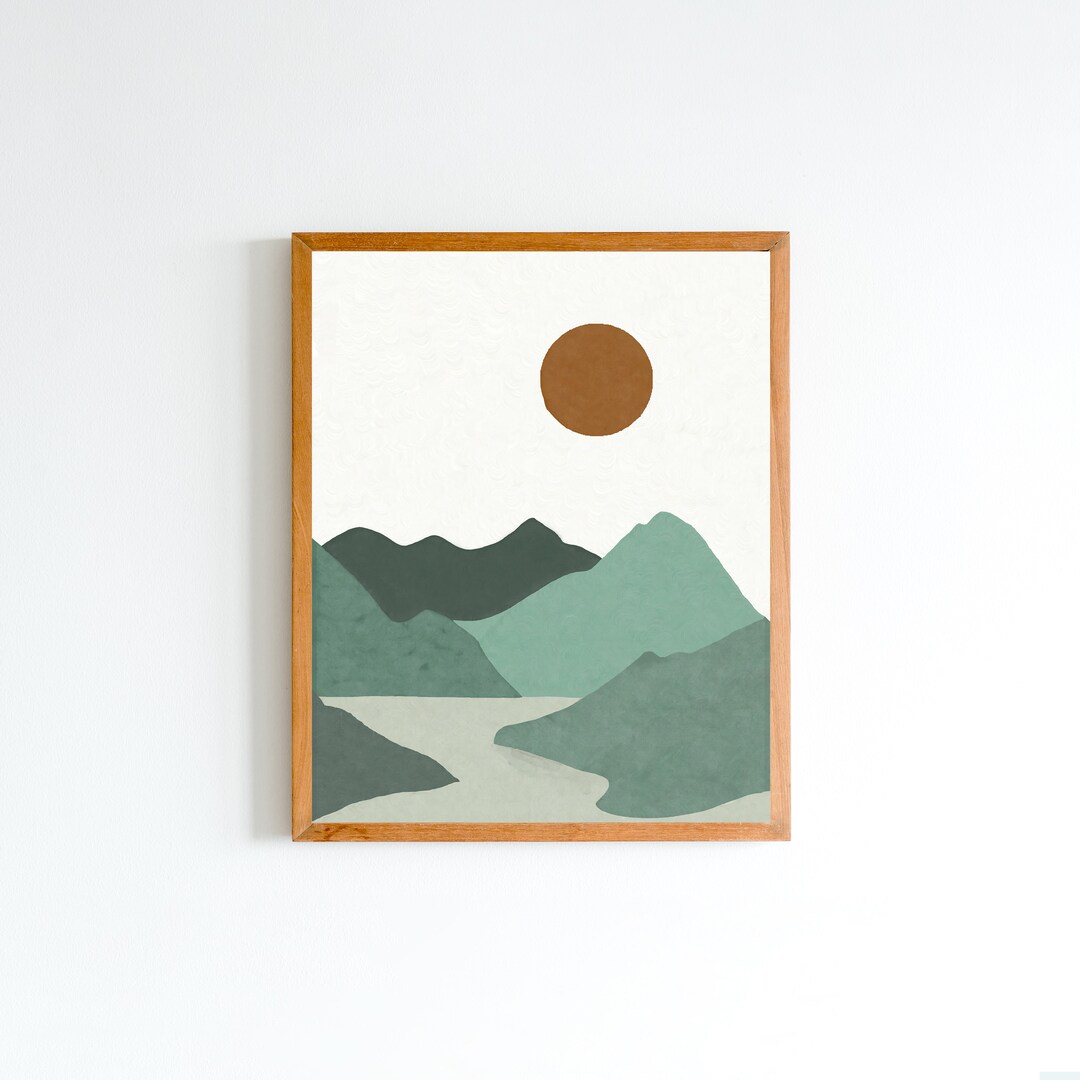 Mountain River Landscape | Boho Scenery Modern Printable Wall Art ...