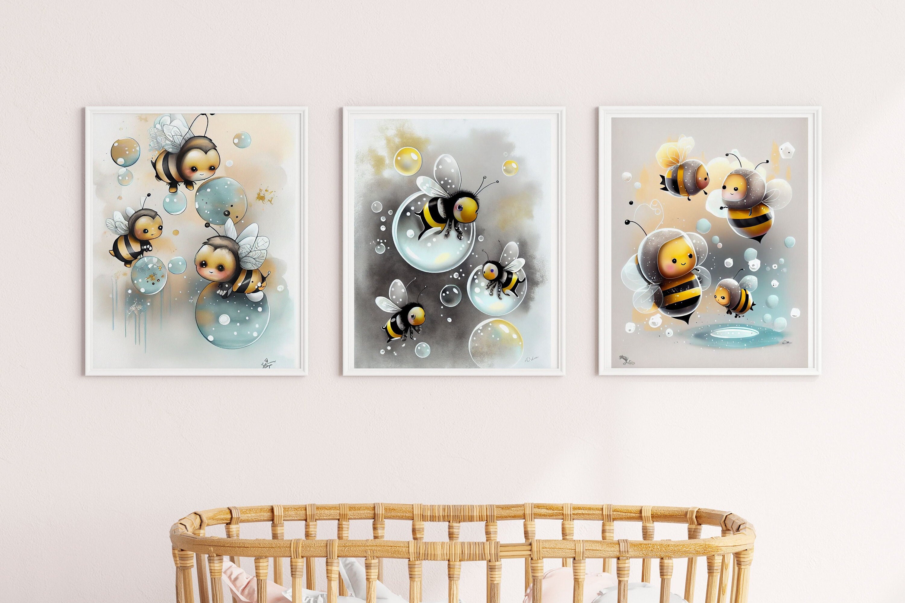 Honey Bee Art / Childrens Neutral Wall Art / Honey Bee Prints / Bee ...