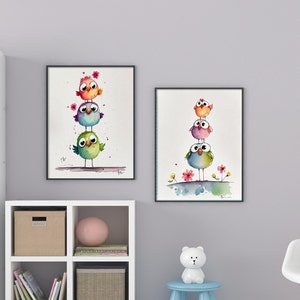 Cute Nursery Bird Prints / Children Neutral Wall Art / Watercolor Birds ...