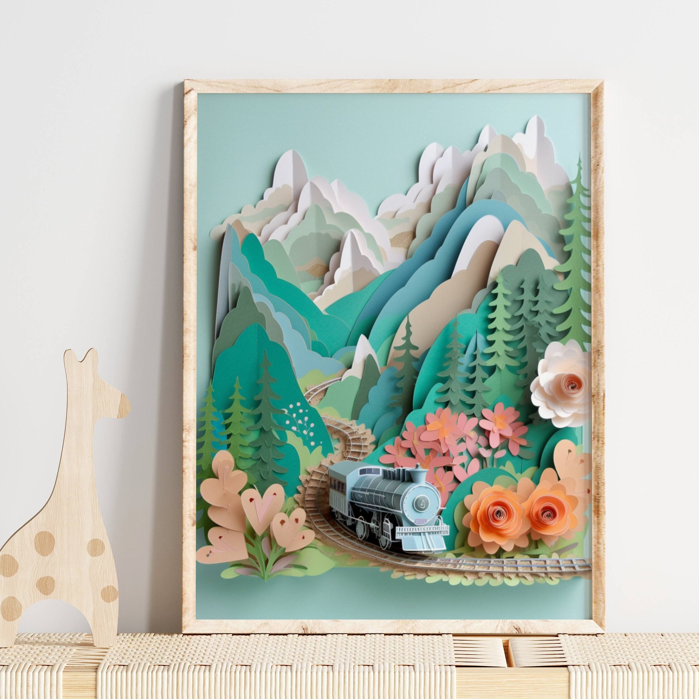 Nursery Train / Papercraft Train / Childrens Neutral Wall Art - Etsy
