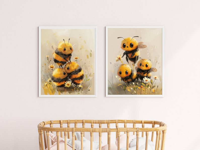 Bumble Bee Wall Art Prints - Bee Decor for Child's Room - Bee Wall Decor - Child's Room Wall Art ...
