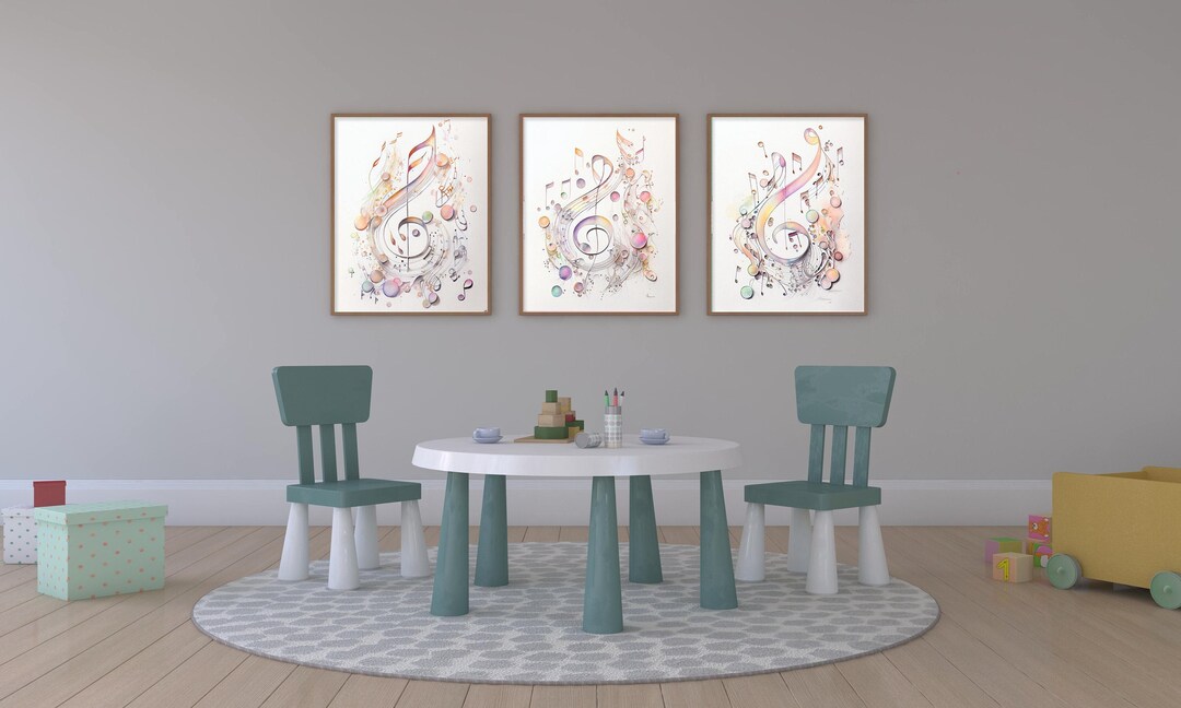 Musical Note Wall Art Prints for Nursery Room - Music Theme Decor ...