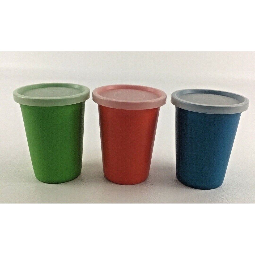 Vintage 70s Tupperware Tumblers Cup Drink Set Lot With Lids Blue Red ...