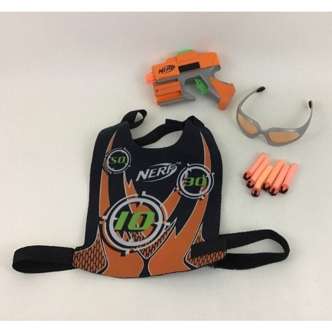 Nerf Tag Orange Team Dart Tag Gun Blaster Pistol Vest Goggles W Darts ...