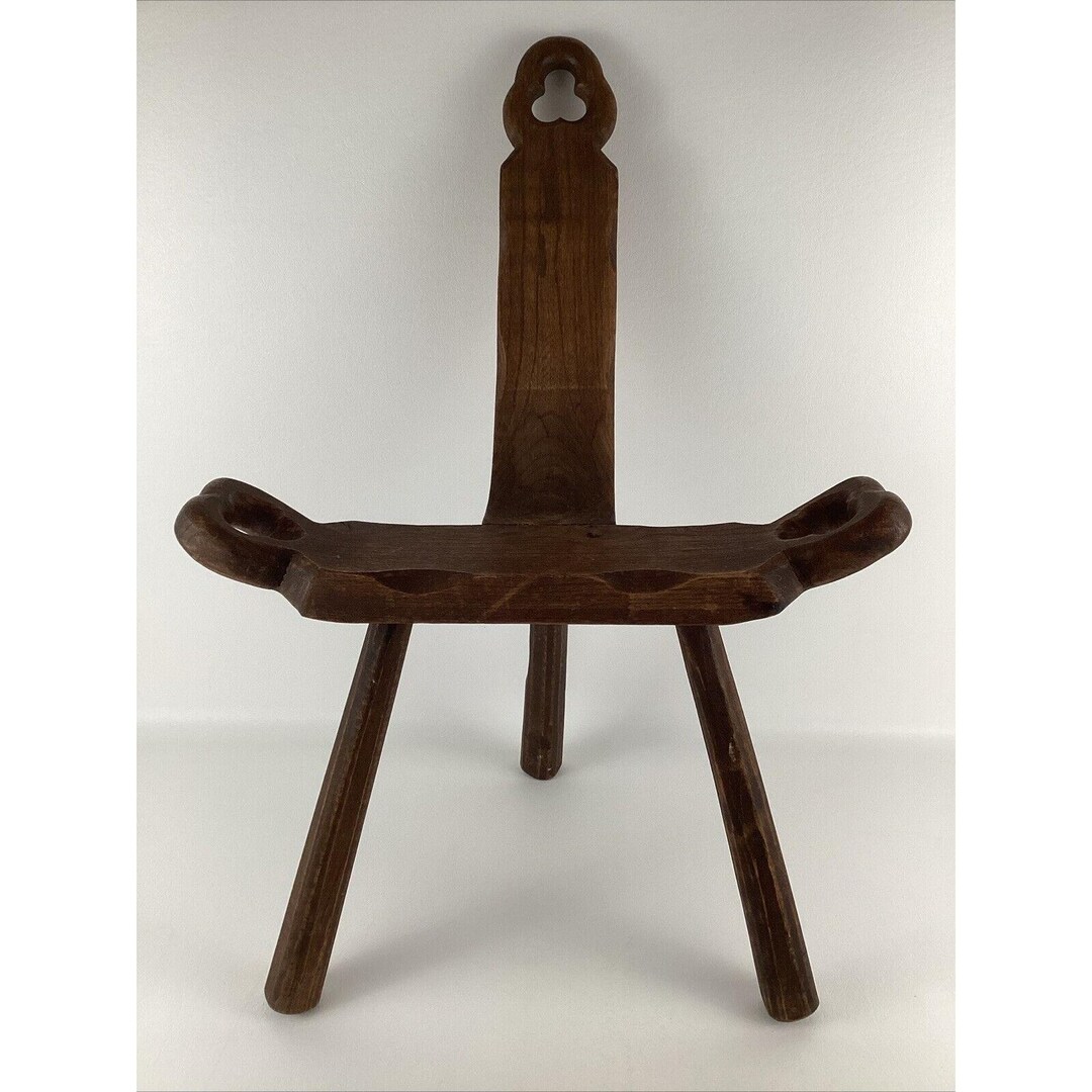 Antique Primitive Wood Milking Stool Birthing Chair Folk Art 3 Legs ...
