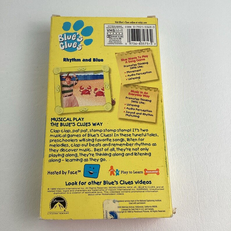 Blue's Clues VHS Tape Play Along With Blue Rhythm and Blues Music ...