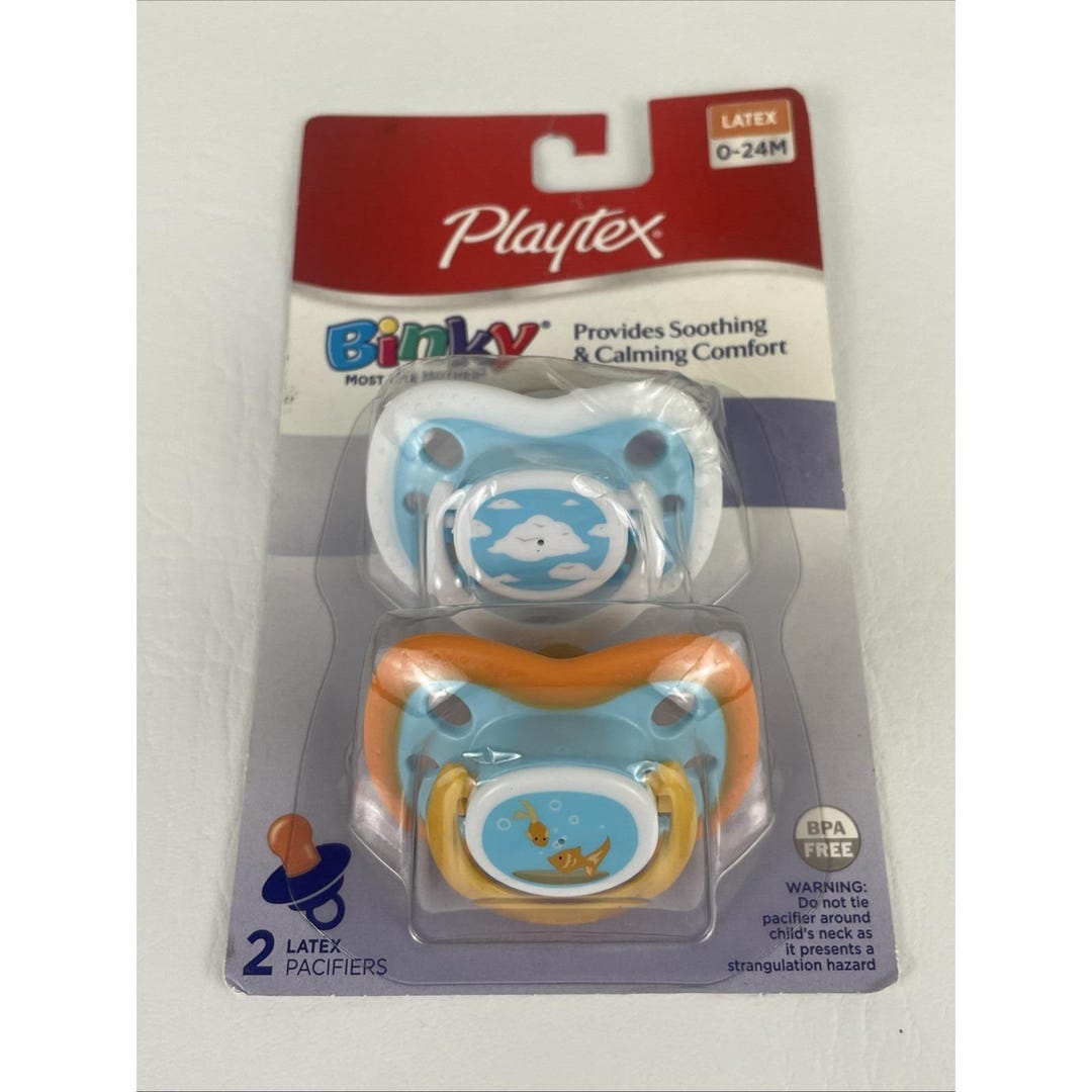 Vintage Playtex Binky Latex Pacifiers 0-24 Months 2 Pack Clouds & Fish ...