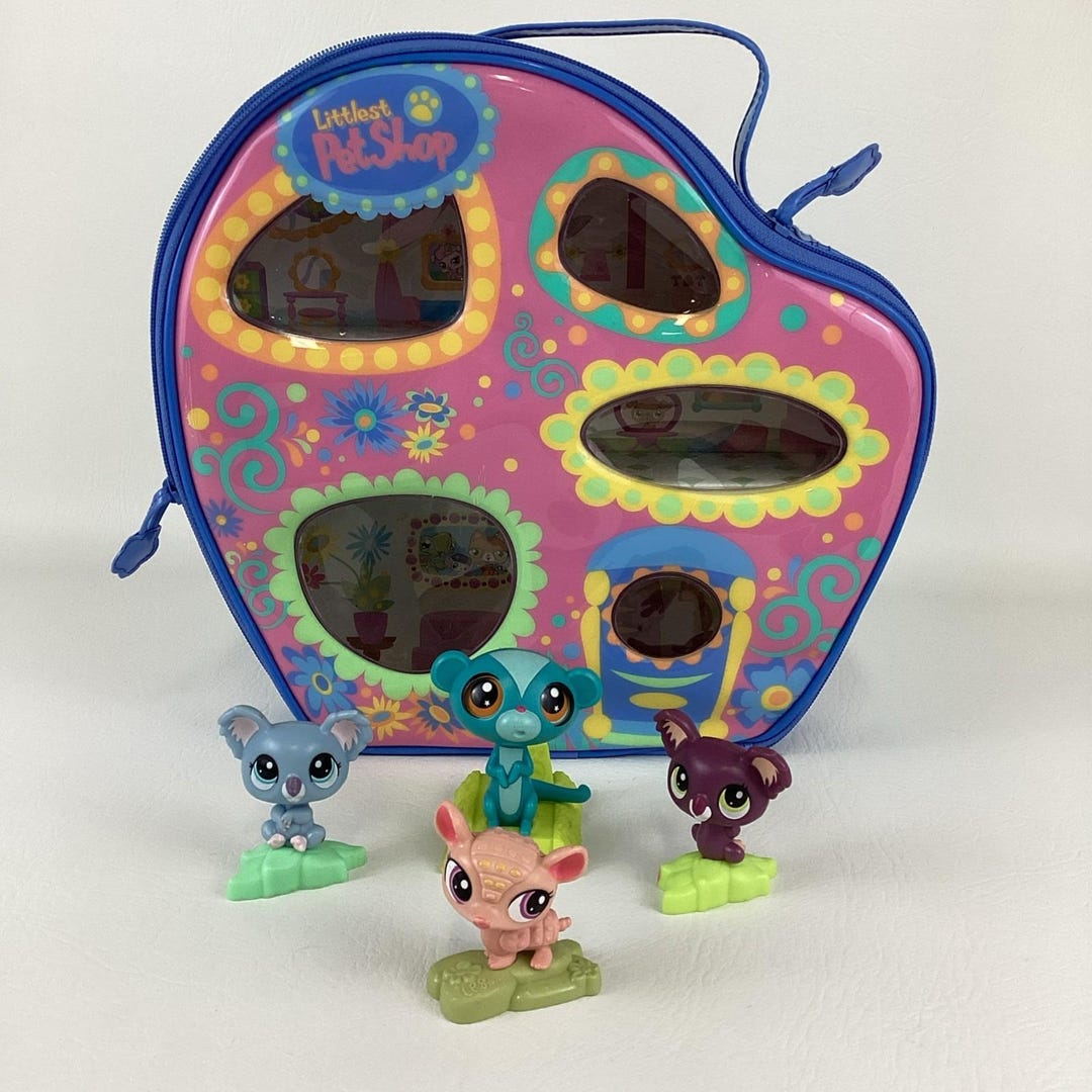 Littlest Pet Shop Carry Case Portable Playset With 4 Toy Animal Figures ...