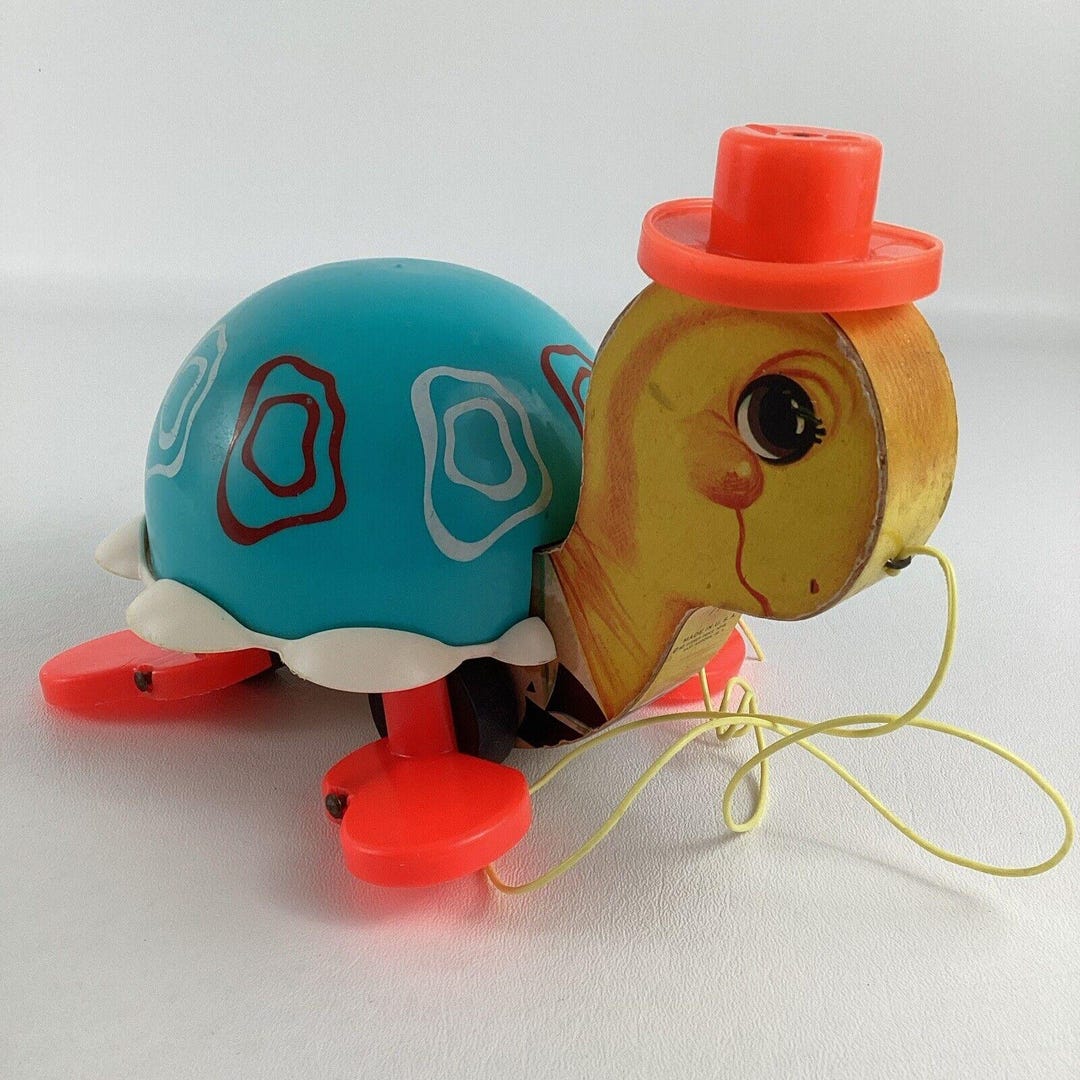 Fisher Price Tip Toe Turtle Pull Along Toy Tortoise Working Bell ...