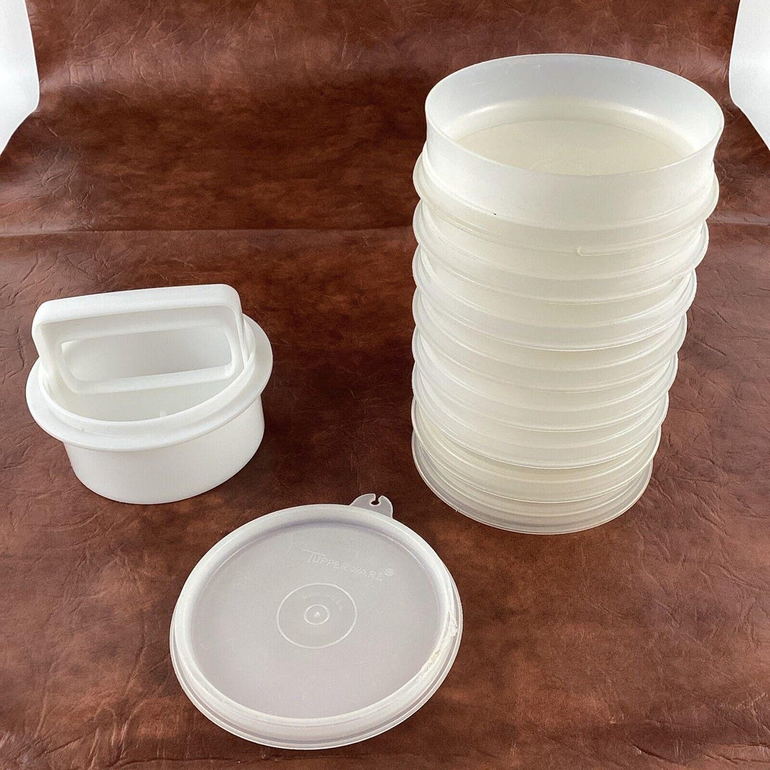 Tupperware Vintage 4 Hamburger Press With 8 Keepers & Lid 1/4 Pound ...