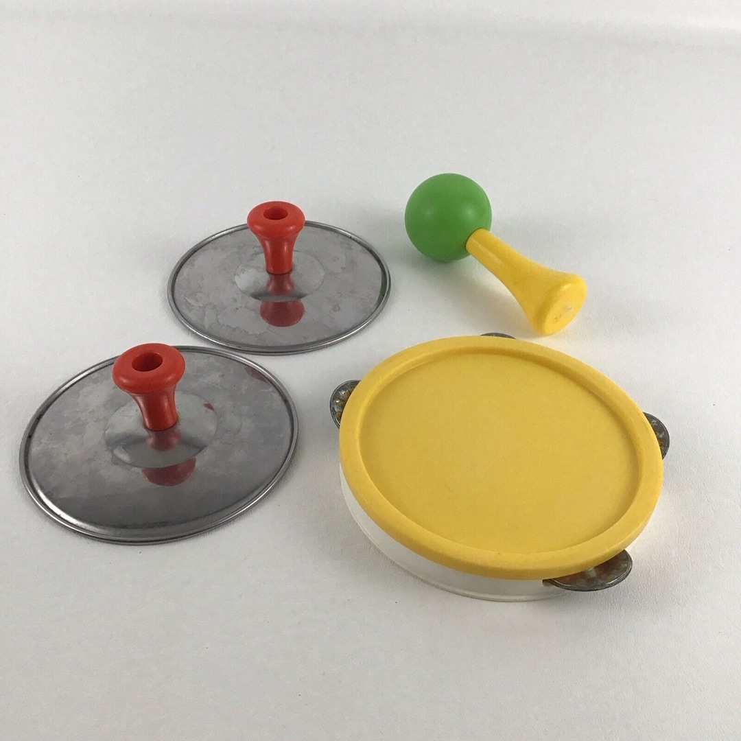 Vintage Fisher Price Marching Band Set Instruments Tambourine Cymbals ...