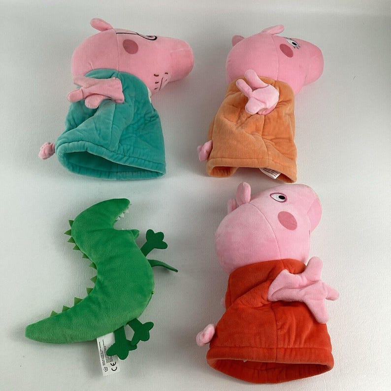Peppa Pig Plush Hand Puppet Lot Daddy Mummy Mr. Dinosaur Peppa ...
