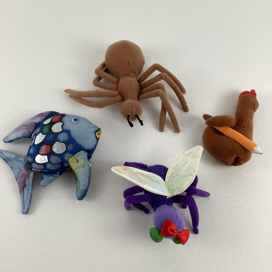 Diary of A Worm Fly Spider Plush Animal Finger Puppets Rainbow Fish ...
