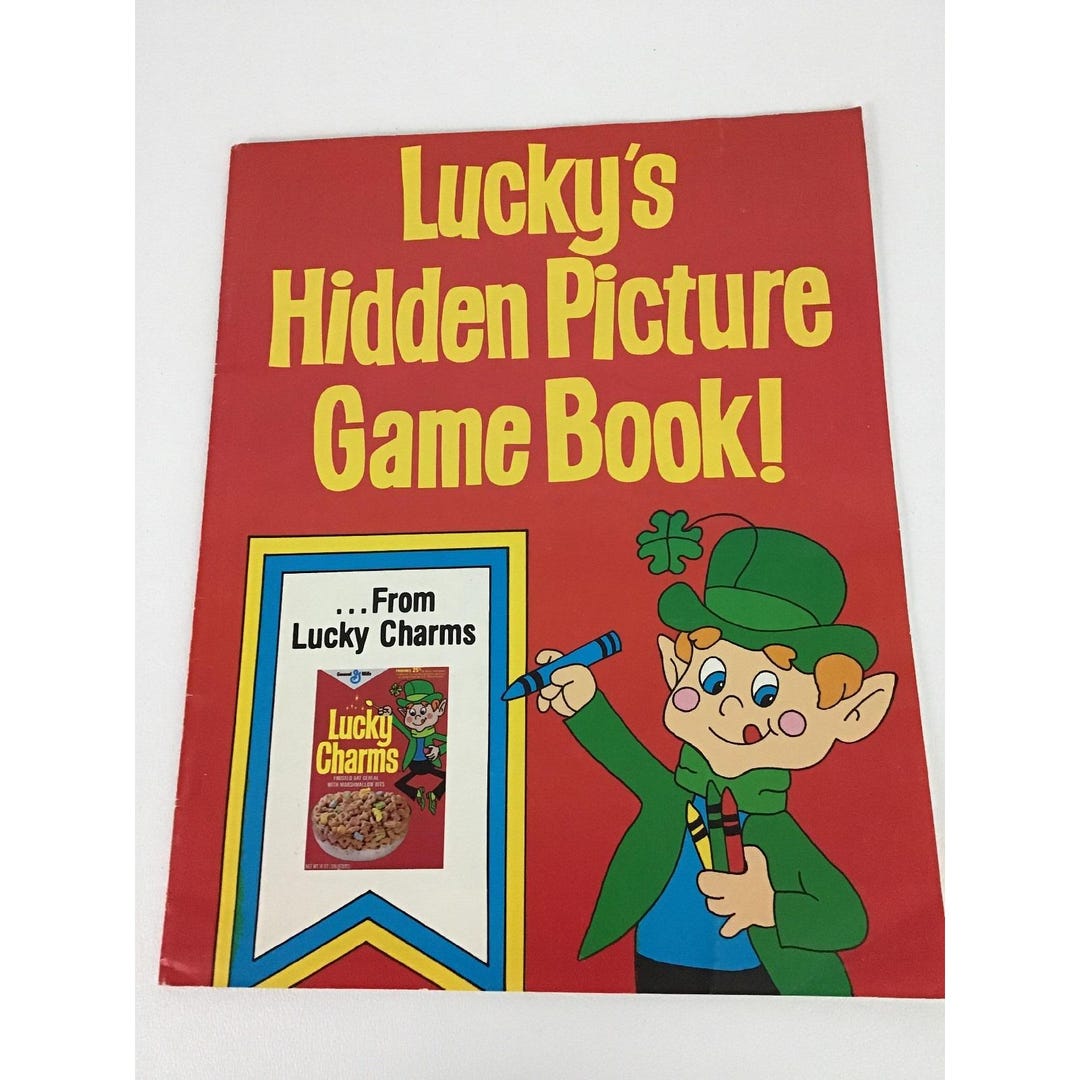 Vintage Lucky Charms Cereal Hidden Picture Game Book Coloring Promo New ...