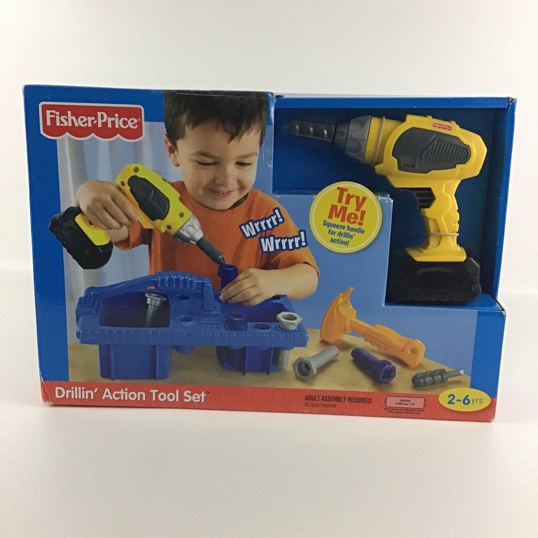 Fisher Price Drillin' Action Tool Set Realistic Sounds Caddy Tools Toy ...