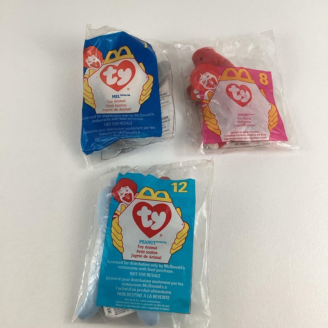 Ty Beanie Babies Mcdonalds Plush Stuffed Animal Lot Snort Peanut Mel ...
