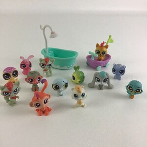 Littlest Pet Shop 13 Mini Figure Lot Wagon Shower Tub Monkey Cat Hasbro ...