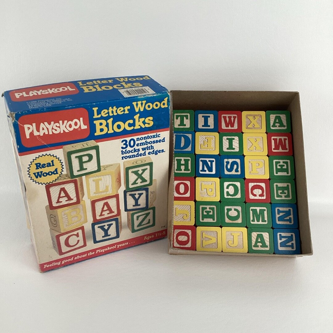 Playskool Letter Wood Blocks Alphabet Embossed Round Edge Vintage 1986 ...