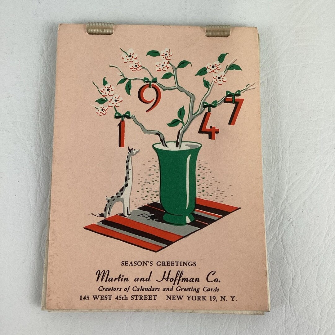 Season's Greetings Martin and Hoffman 1947 Pocket Calendar Vintage ...