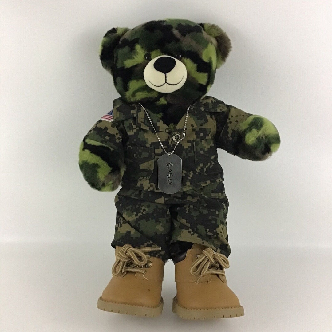Build A Bear Military Camo 16 Teddy Bear Plush Camouflage Dog Tag Boots ...