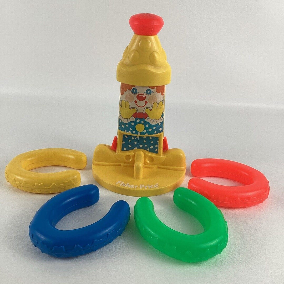 Fisher Price Action Clown Carnival Stacker Baby Toy Horseshoes Vintage ...