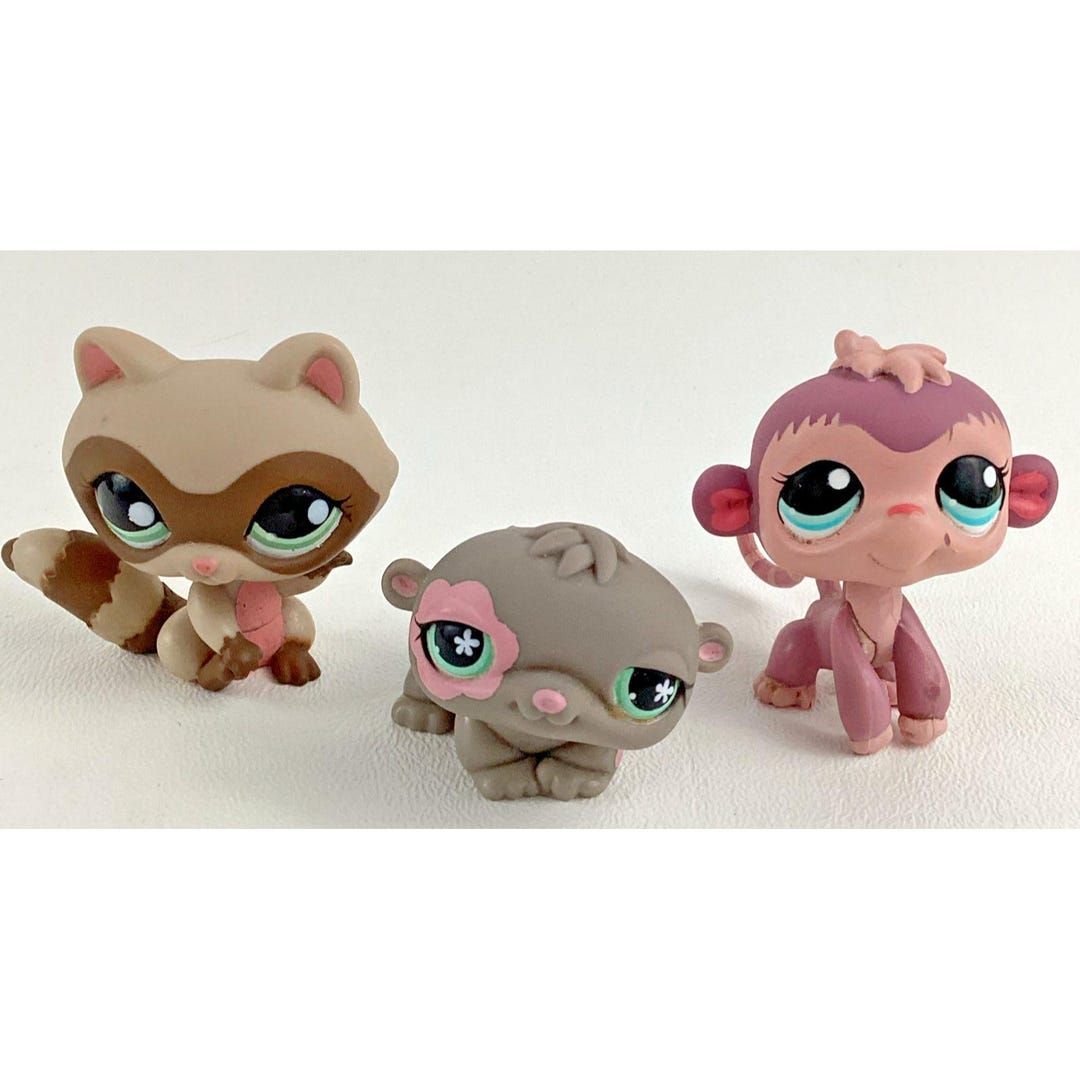 Littlest Pet Shop Bobblehead Monkey Raccoon Hamster Lot Animal Figure ...