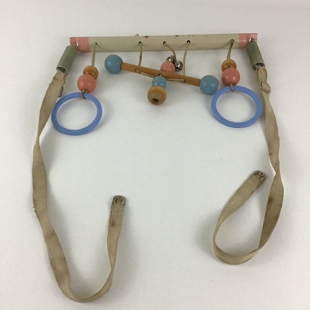 Cradle Gym Baby Toy Exercise Wooden Rattle Toys Bells Strength Vintage ...