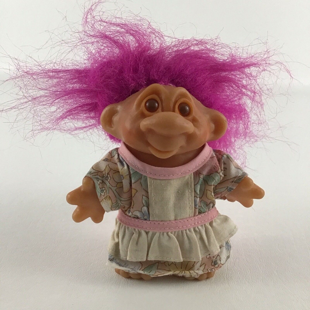 Dam Treasure Troll 5" Doll Figure Purple Hair Floral Dress Vintage 1986 ...