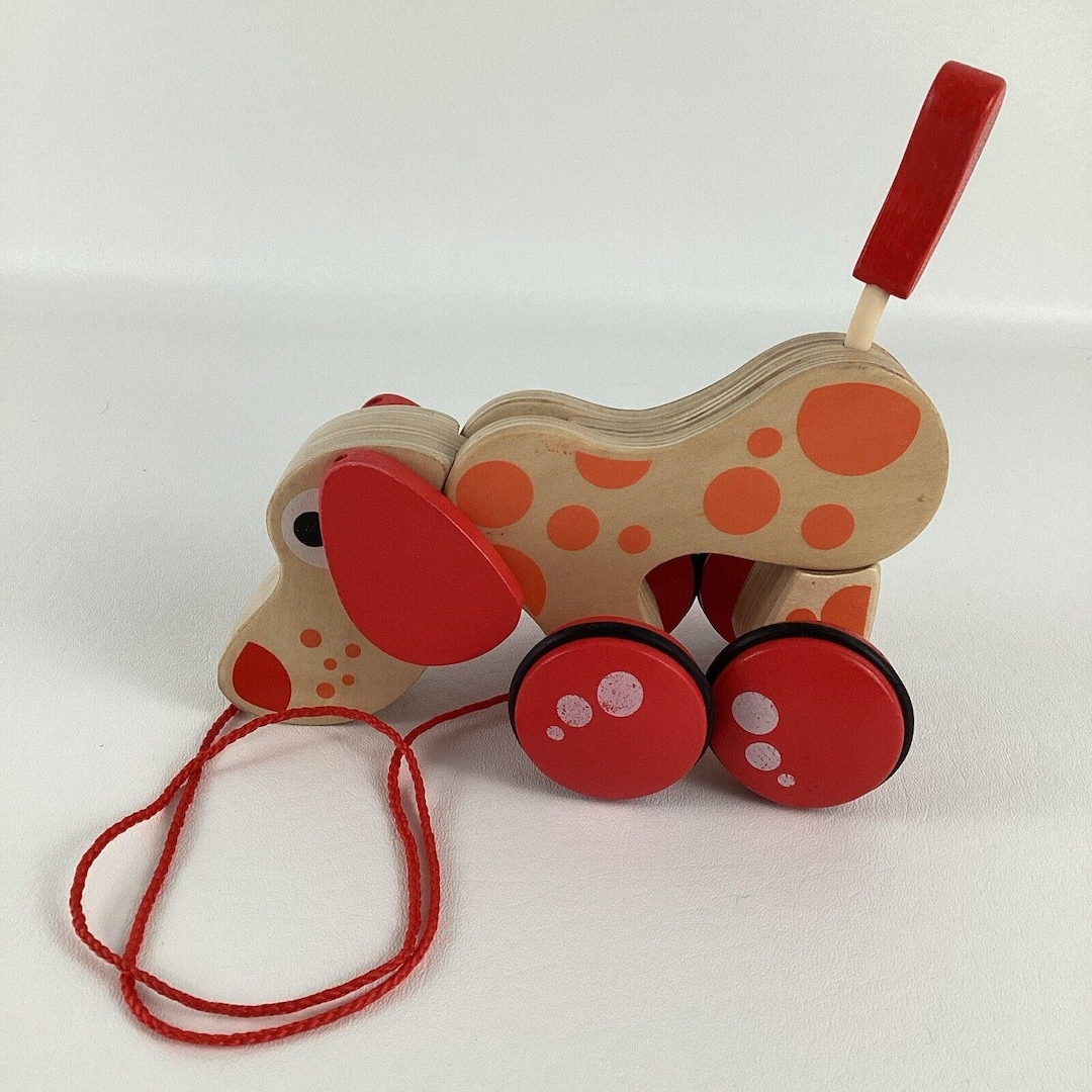 Hape Natural Wood Pull Along Walking Puppy Dog Toddler Toy Polka Dot ...