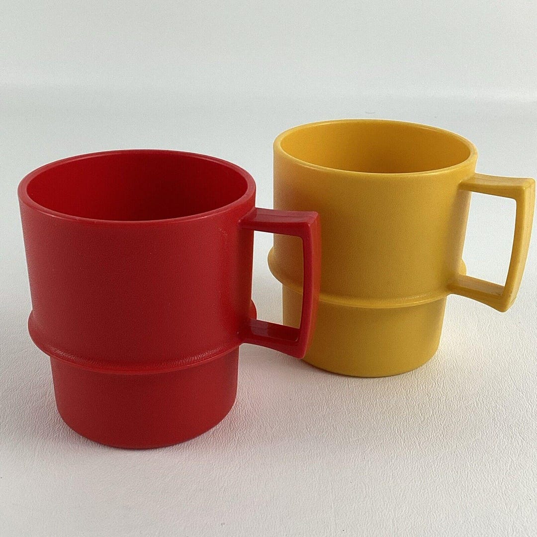 Tupperware Coffee Mugs Stackable Cups 1312 Vintage Lot Yellow Red ...