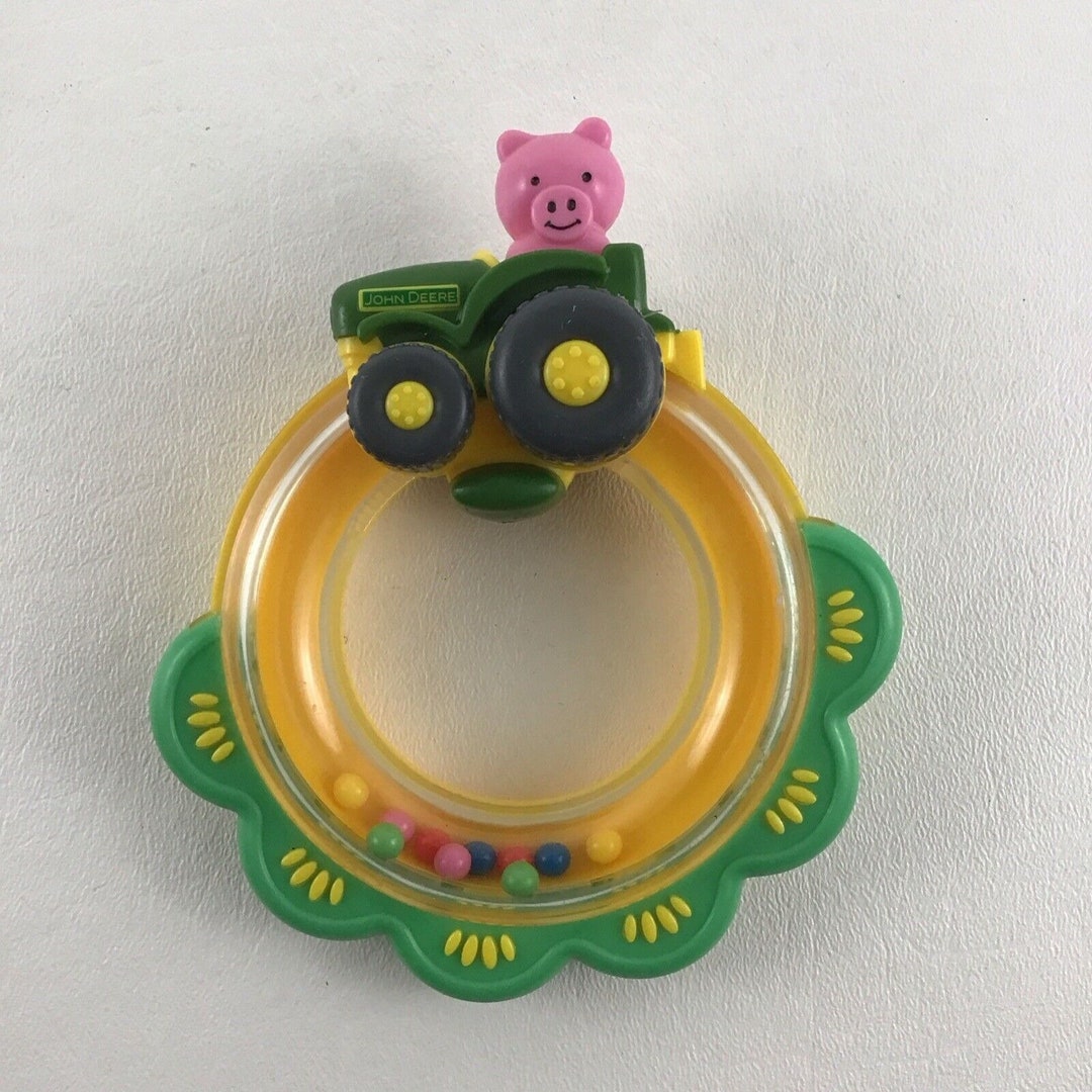 Ertl John Deere Tractor Ring Rattle Baby Toy Farm Animal Pig Teether ...