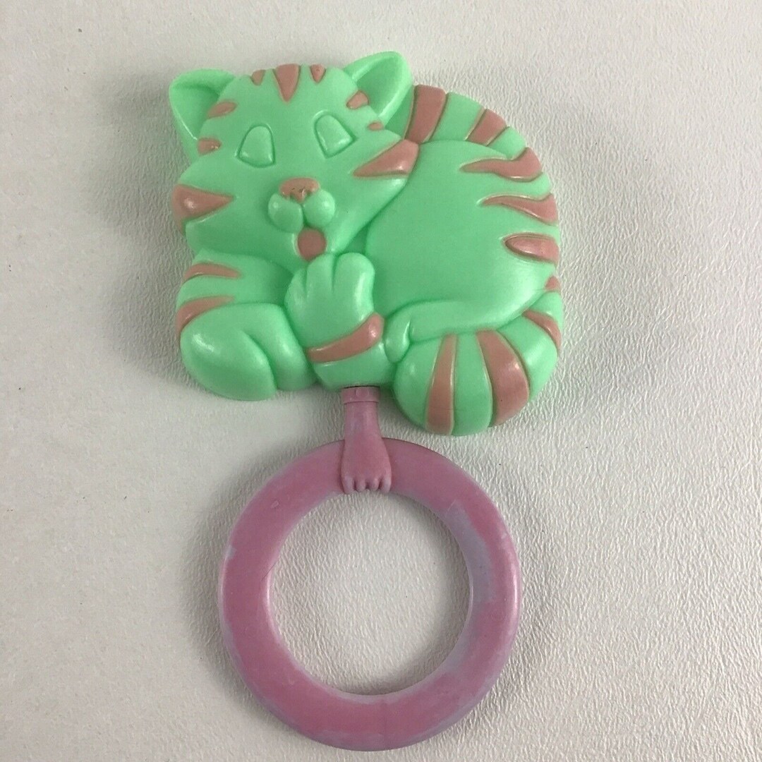 Napping Kitty Cat Kitten Plastic 5" Baby Rattle Infant Toy Vintage 80s ...