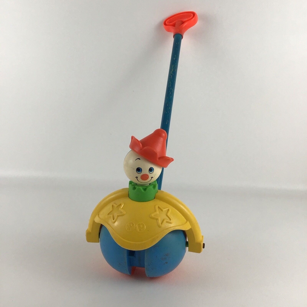 Fisher Price Clown Toy #758 Roll Along Popper Wood Handle Toddler ...