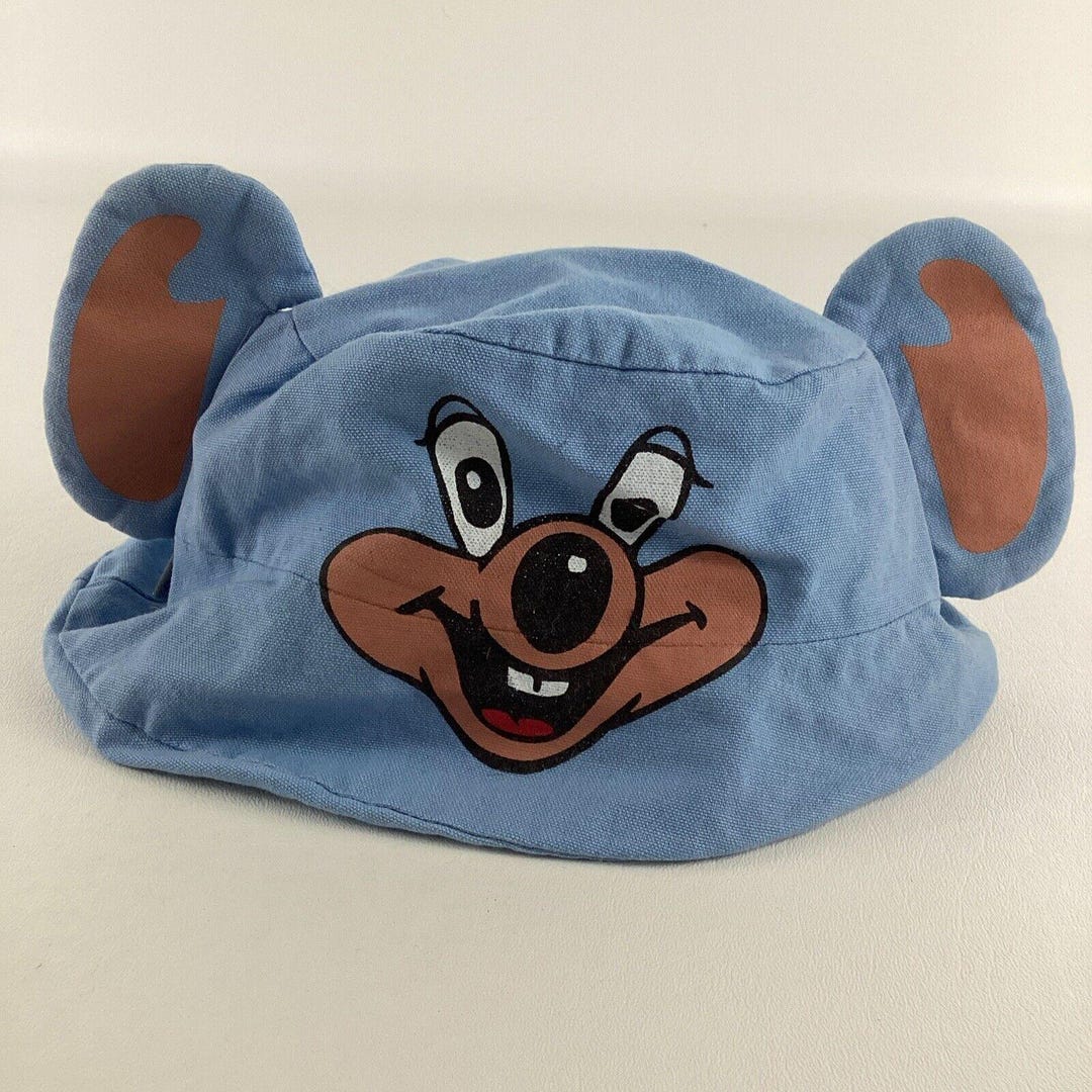Chuck E Cheese Blue Canvas Bucket Hat Child Mouse Ears Souvenir Vintage ...