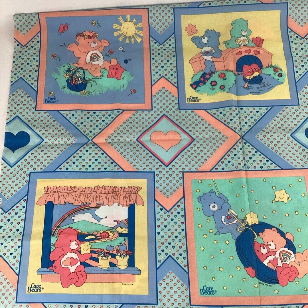 Care Bears Fabric Panel Craft Project Square Scene Cheer Grumpy Vintage ...
