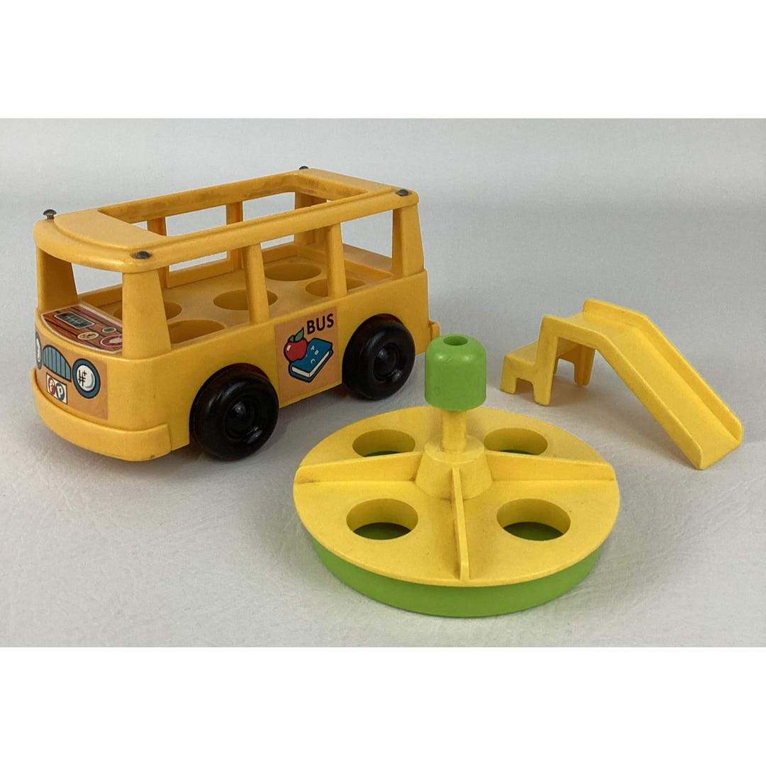 Fisher Price Play Family Little People Bumpy Ride School Bus Merry Go ...