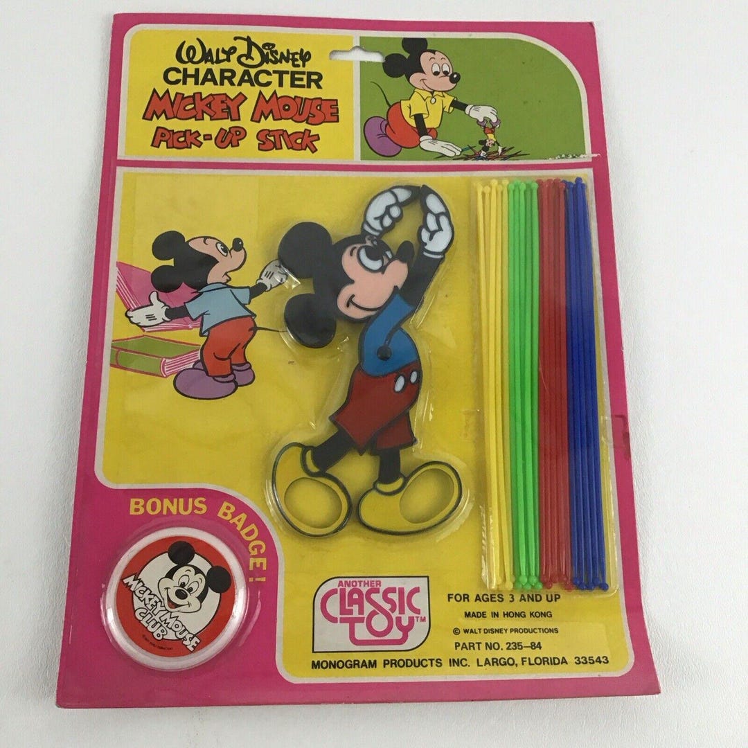 Disney Character Mickey Mouse Pick up Sticks Classic Game Badge Vintage ...
