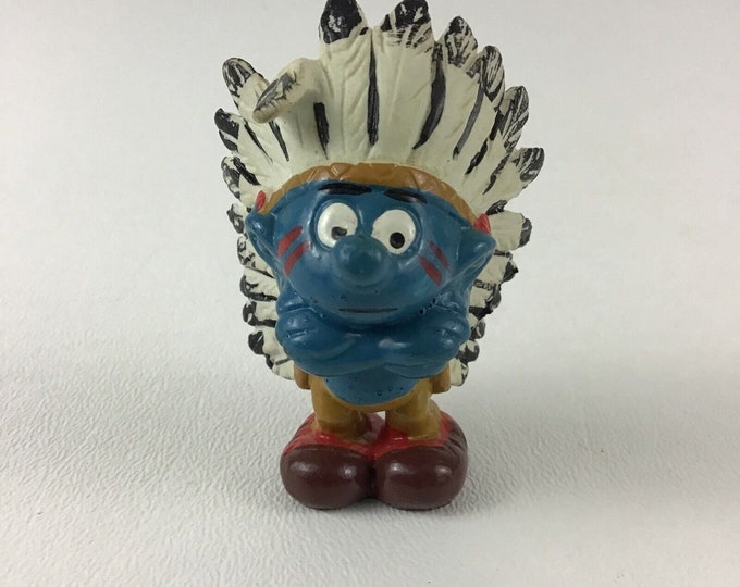 Schleich Indian Chief Smurf PVC Collectible Figure Native Peyo Vintage ...