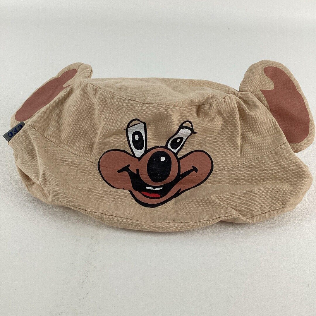 Chuck E Cheese Tan Beige Canvas Bucket Hat Child Mouse Ears Souvenir ...