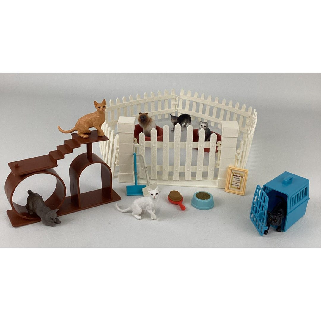 Vintage New Ray Kitty Cat Playset Miniature Animal Figures Fence Pet ...