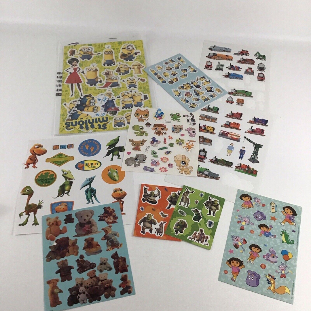 Mixed Sticker Sheets Lot Dora Thomas Train Minions Shrek Dinosaur Train ...