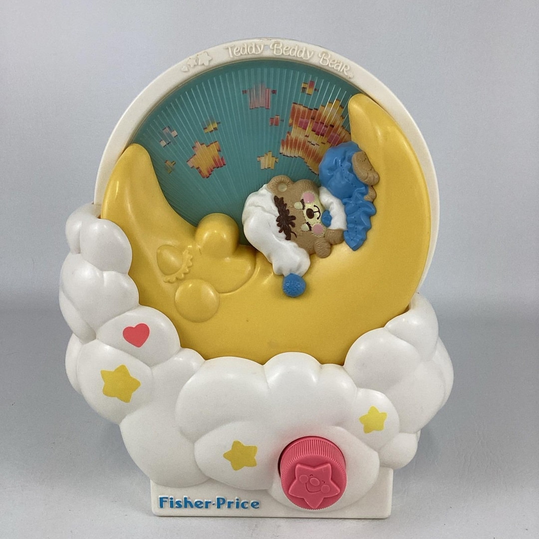 Fisher Price Teddy Beddy Bear Crib Music Box Wind up Wish Upon Star ...