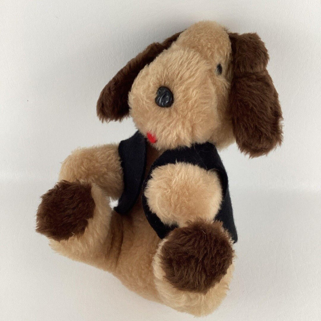 Vintage 70s 80s Puppy Dog Plush Stuffed Animal 10 Toy Vest Retro - Etsy