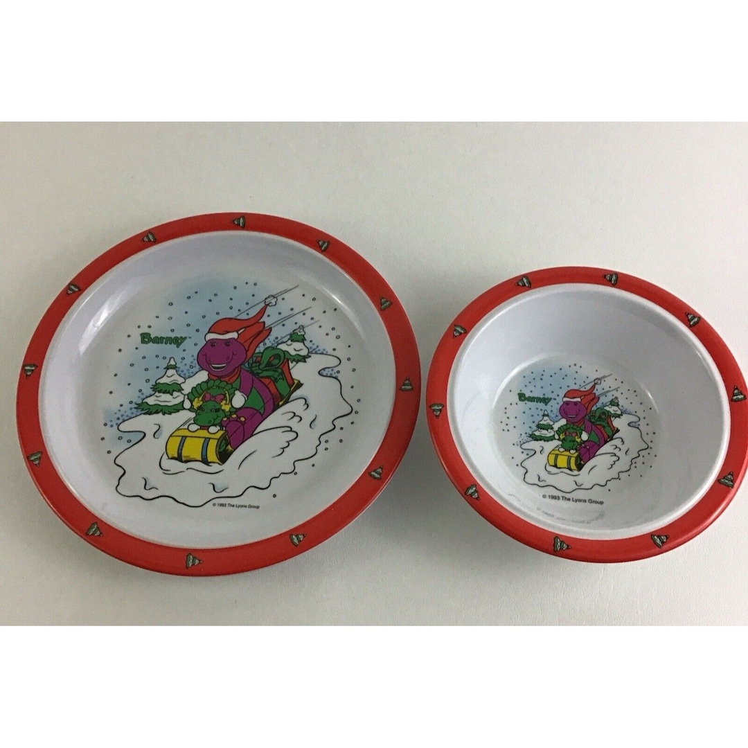Barney & Friends Christmas Winter Bowl Plate Set Dinnerware Child ...