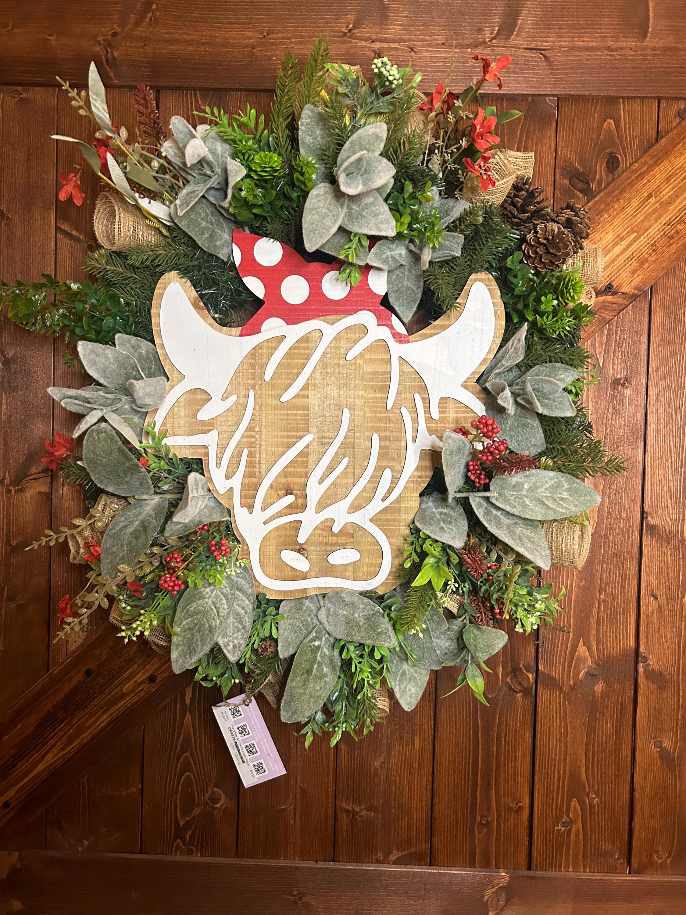 Highland Cow Winter Wreath, Natural Pine Wreath, Highland Cow Decor ...
