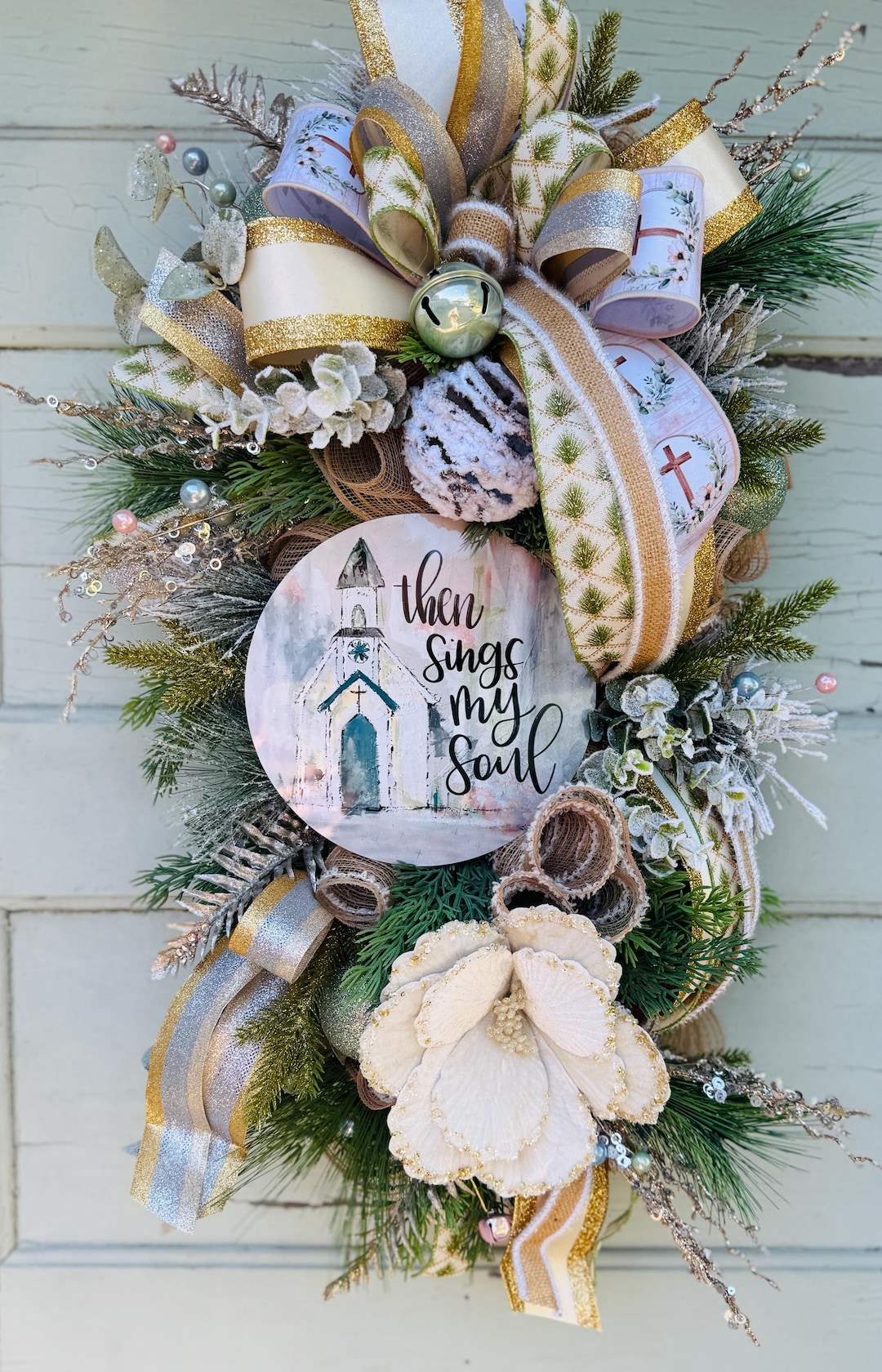 Handmade Christmas Swag, Church Sign, Gold Silver Holiday Decor - Etsy