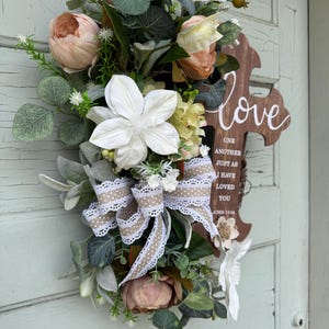 Elegant Rustic Cross Wreath Christian Wall Decor Farmhousr Style Gift ...