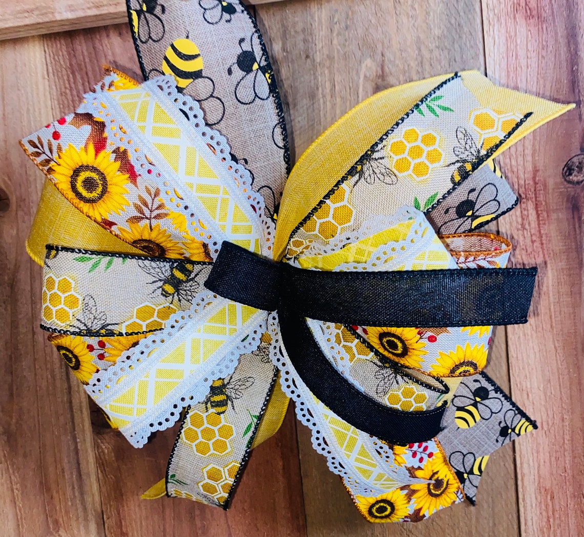 Sunflower Bow, Fall Bow, Bumble Bee Bow, Bee Bow, Sunflower & Bee Bow ...