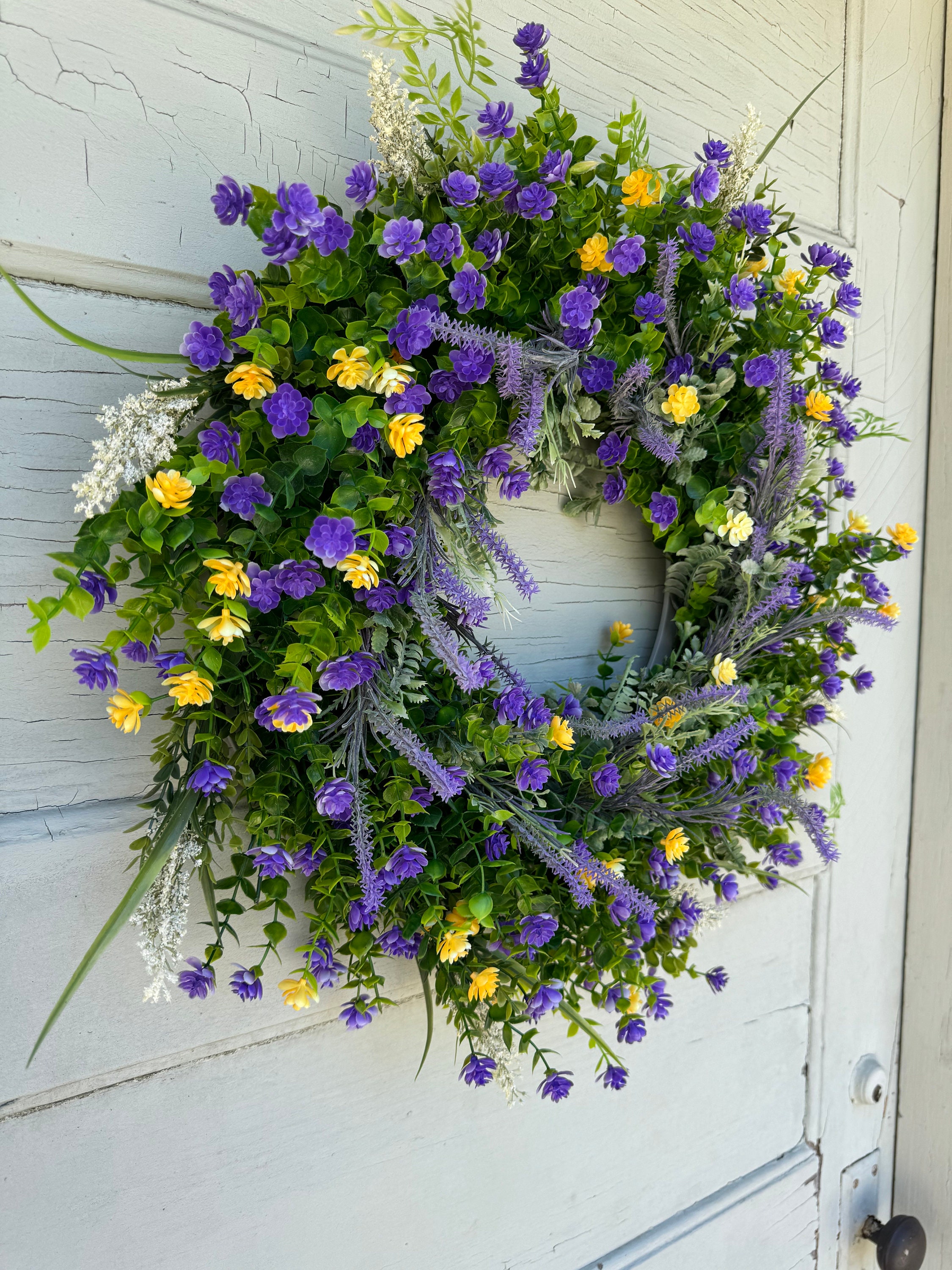 Spring Floral Wreath Purple and Yellow Flower Wreath for Front Door ...