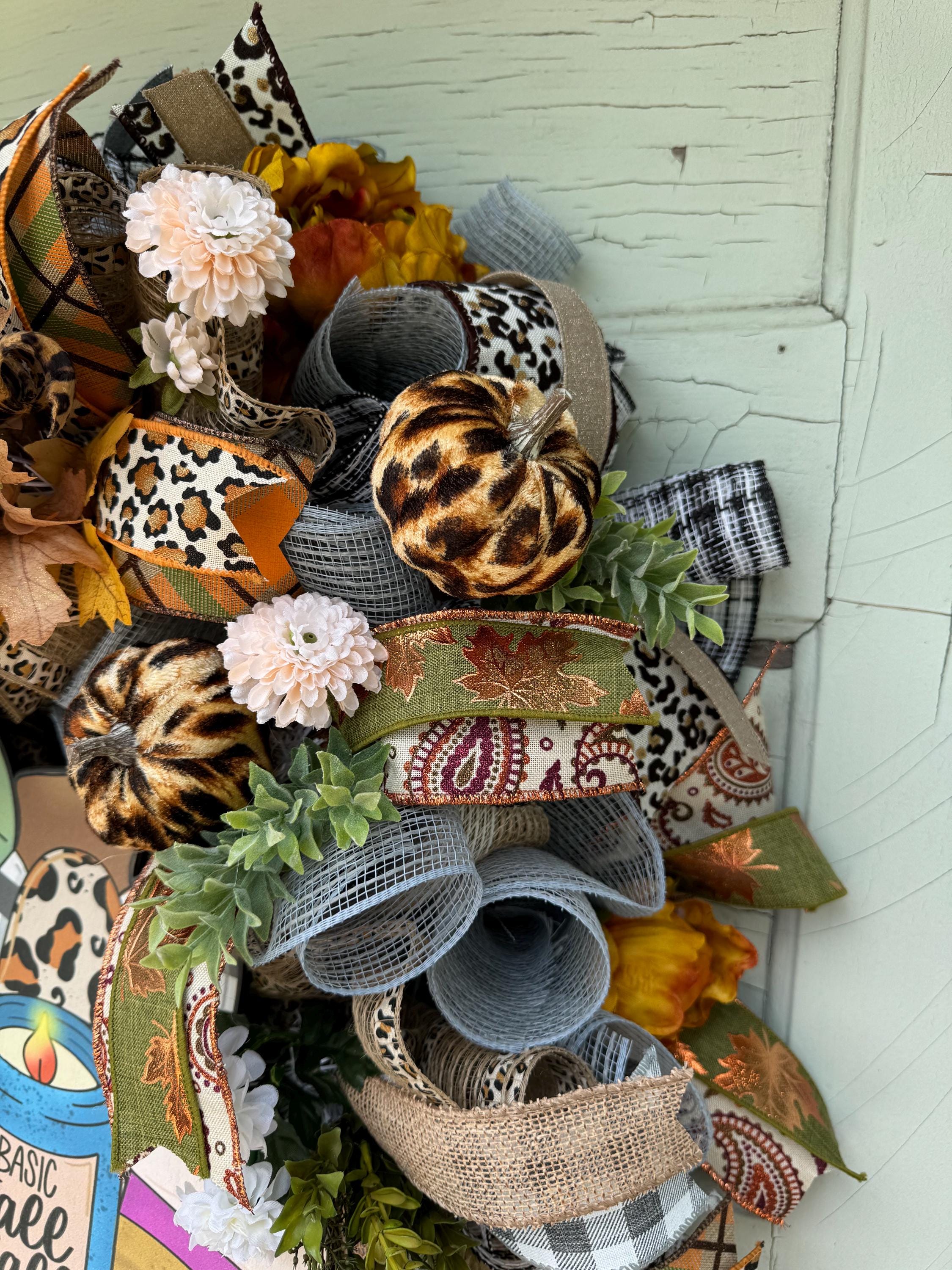 Handmade Leopard Print Fall Wreath, Rustic Autumn Door Decor - Etsy